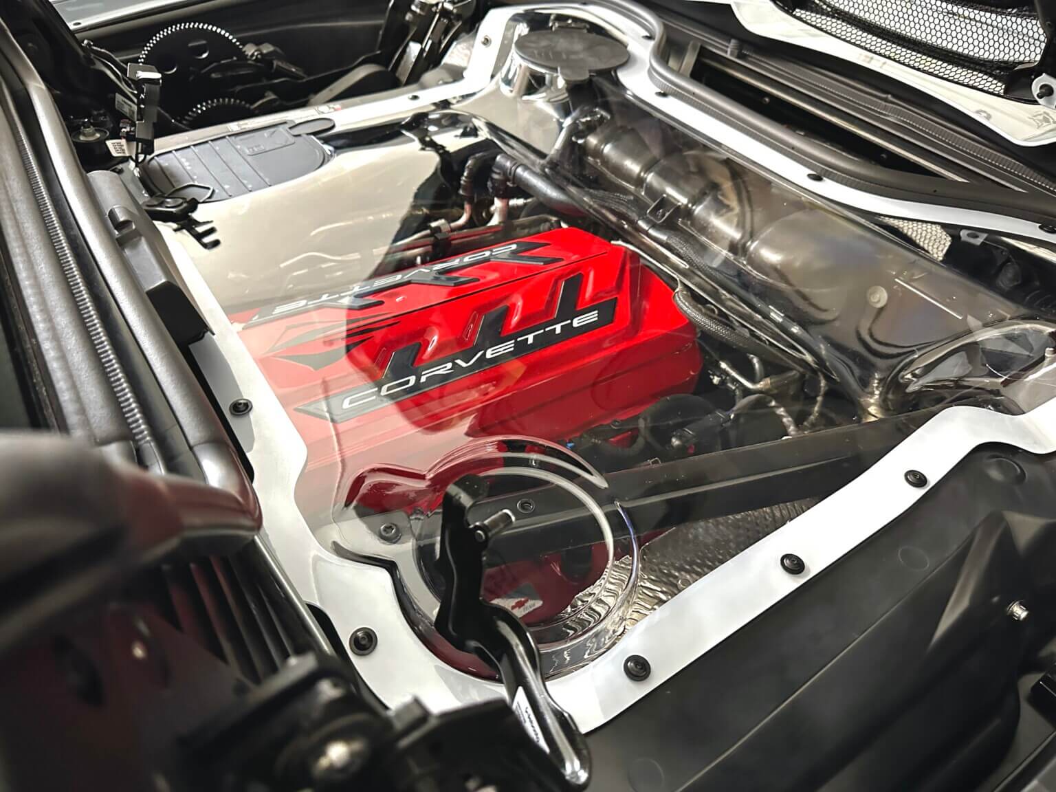 C8 Corvette HTC Clear Engine Bay Cover Painted Stripe - AMT Custom Designs